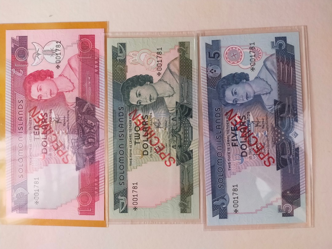 Three Specimen notes of $2, $5 and $10 from Solomon Islands., Hobbies ...