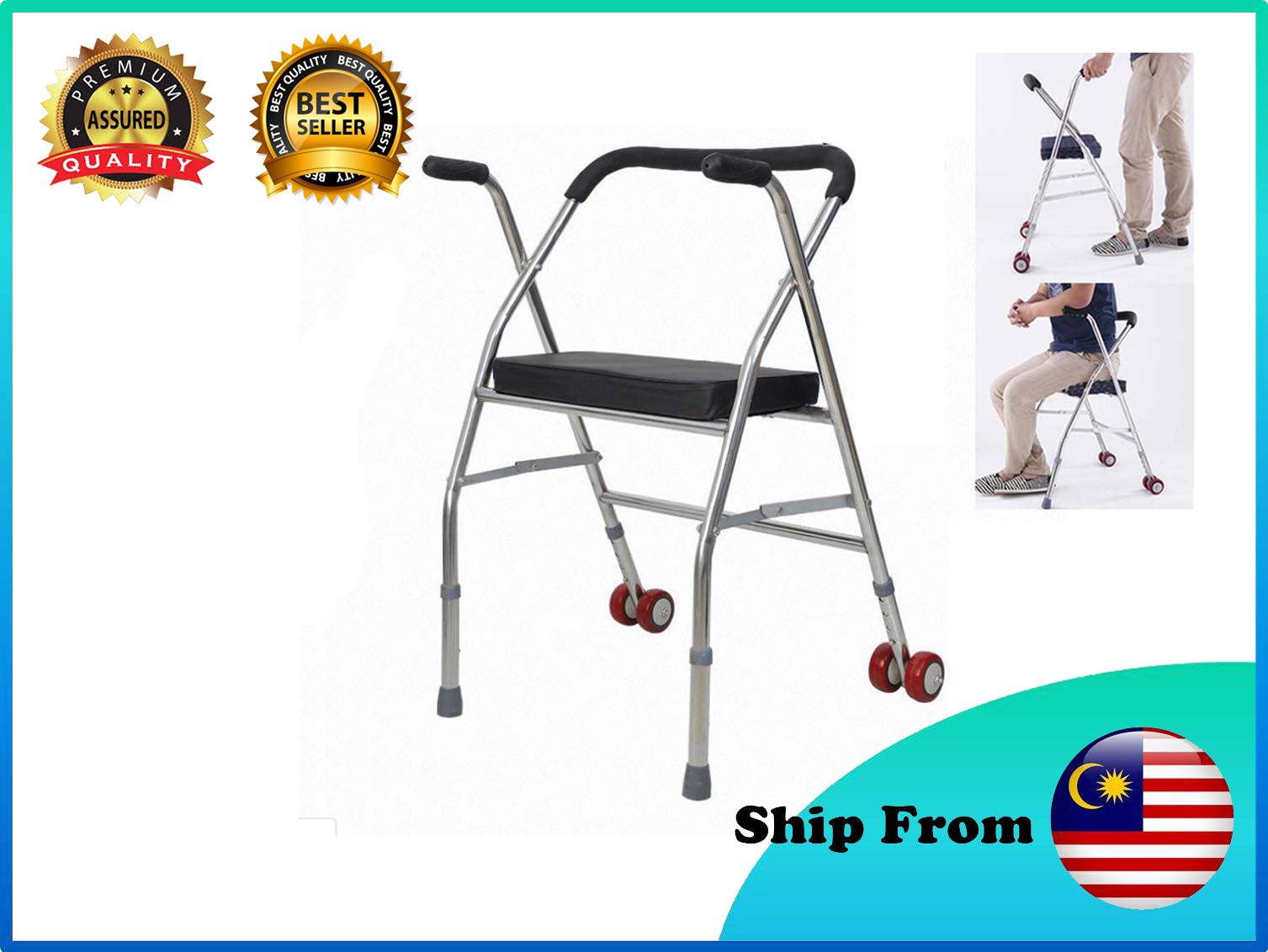 Premium Walker Walking Frame Medical Crutch Walking Aid w/ PU Leather ...