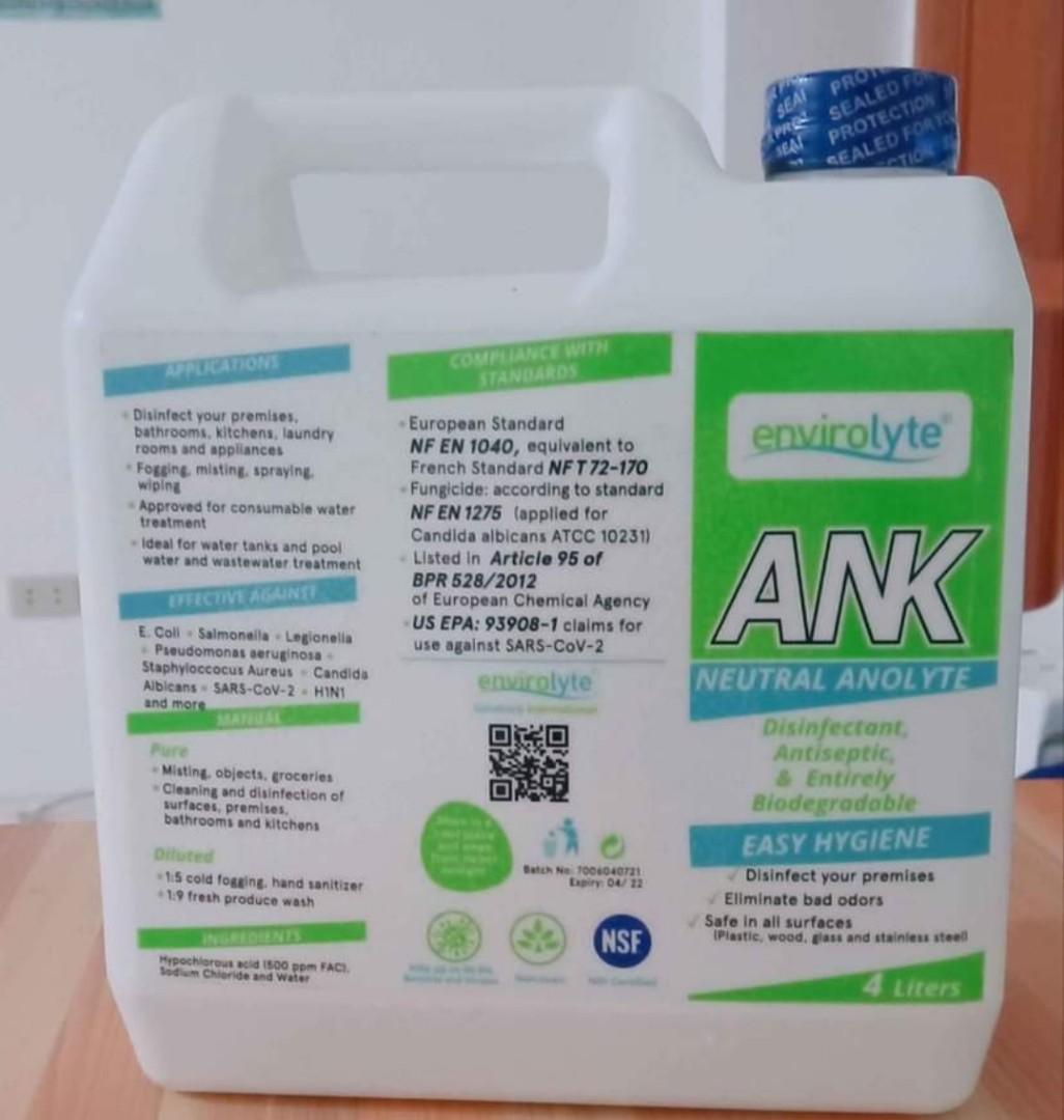 ANK Neutral Anolyte (Hypochlorous Acid) Disinfectant solution 4L ...