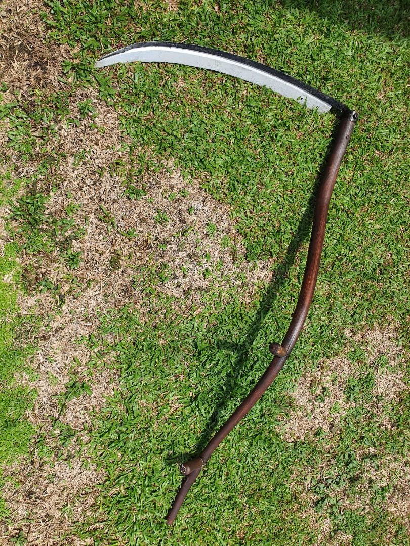 SCYTHE Grass Sickle Farm Tool Antique Rare Primitive Oak Handle | Antik Sabit Rumput Besar ...
