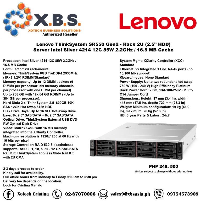 Lenovo ThinkSystem SR550 Gen2 - Rack 2U (2.5" HDD) Server Intel Silver ...