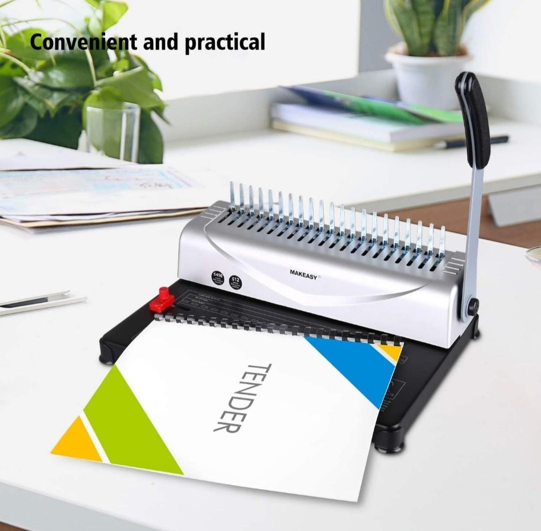 MAKEASY Binding Machine, 21-Hole, 450 Sheet, Paper Punch Binder with Starter Kit 100 PCS 3/8 ...