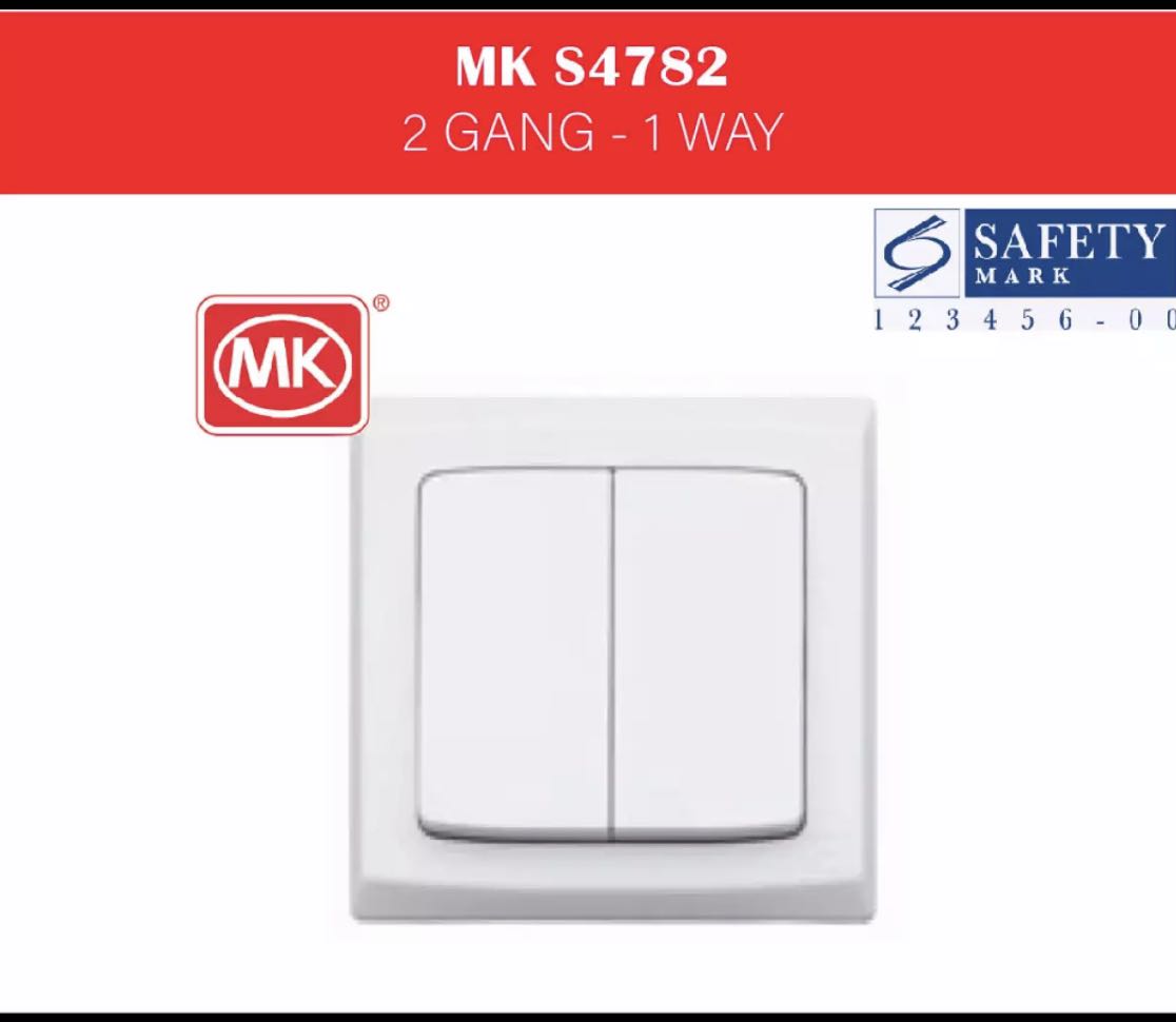 MK Electric 2 Gang 1 Way Wide Rocker Switch S4782W1, TV & Home ...