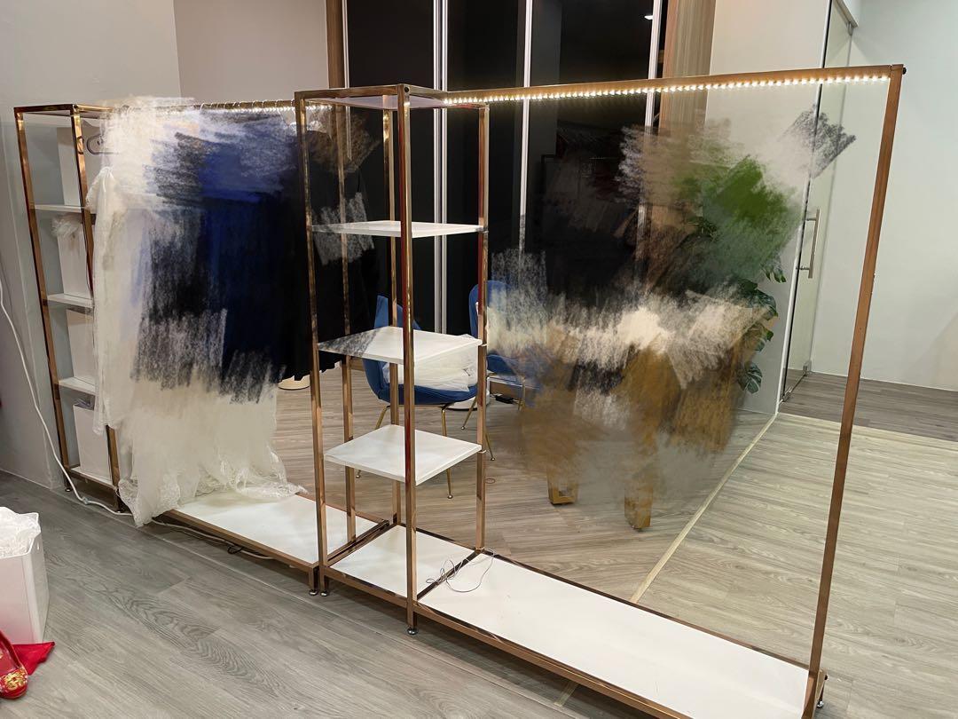 Retail shop display metal clothing rack shelf with led light, Furniture ...