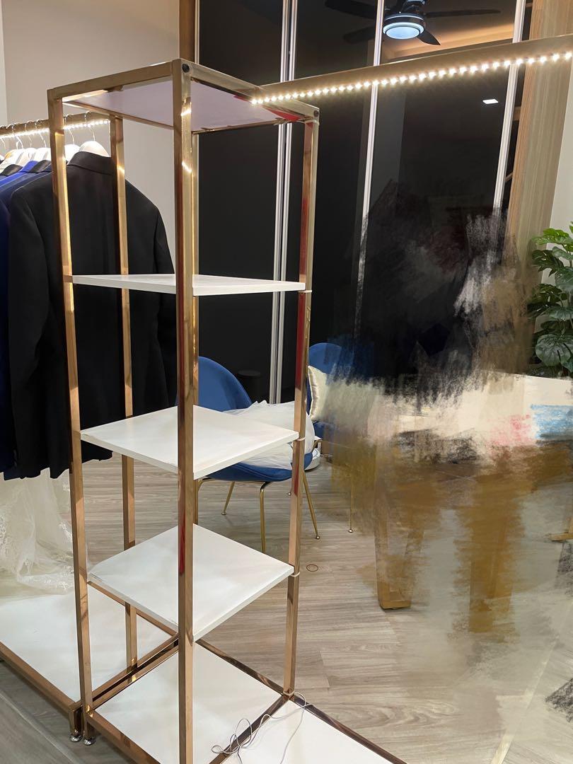 Retail shop display metal clothing rack shelf with led light, Furniture ...