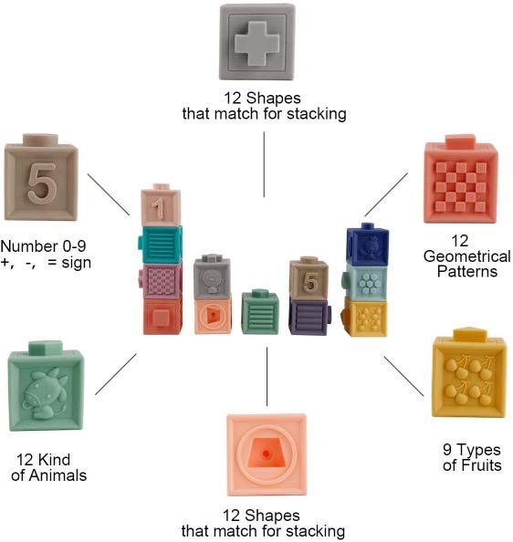 Silicon blocks stackable with numbers, animals, patterns, Babies & Kids ...