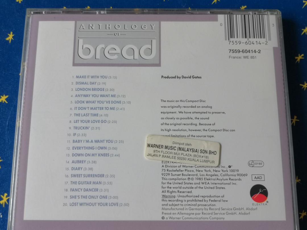 BREAD ANTHOLOGY OF BREAD ELEKTRA ORIGINAL MADE IN GERMANY SONGS CD, Hobbies & Toys, Music ...