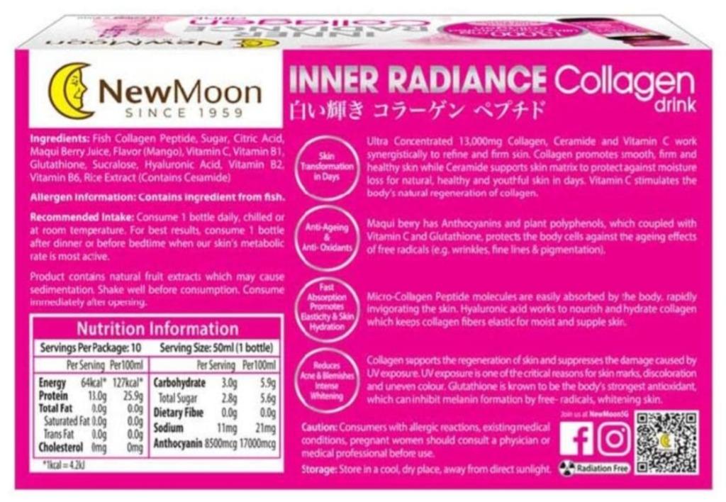 NEW MOON Inner Radiance Collagen Drink 13000mg, Health & Nutrition ...