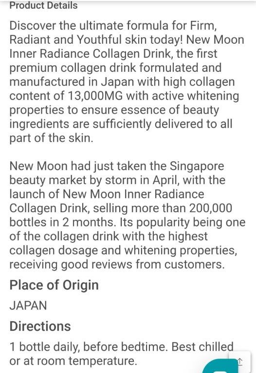 NEW MOON Inner Radiance Collagen Drink 13000mg, Health & Nutrition ...