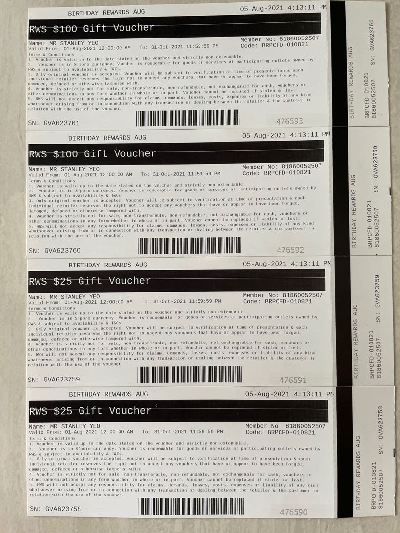 RWS Voucher, Tickets & Vouchers, Vouchers on Carousell