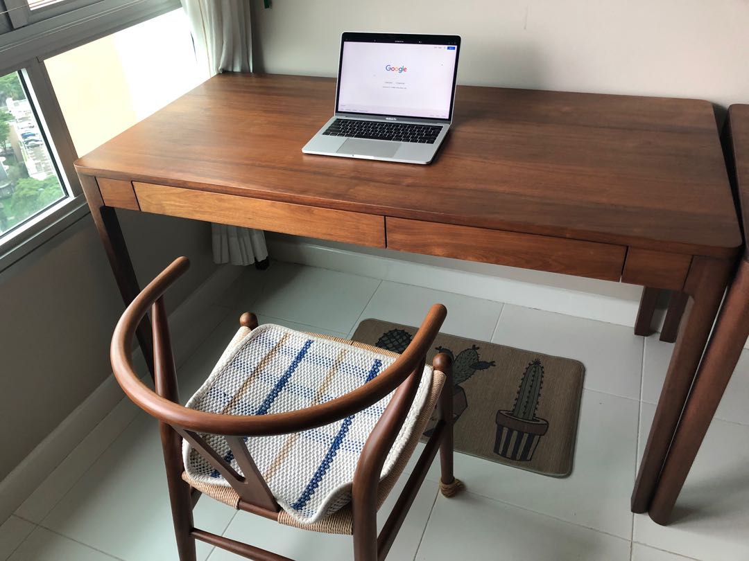 Walnut wood study desk, Furniture & Home Living, Furniture, Tables ...