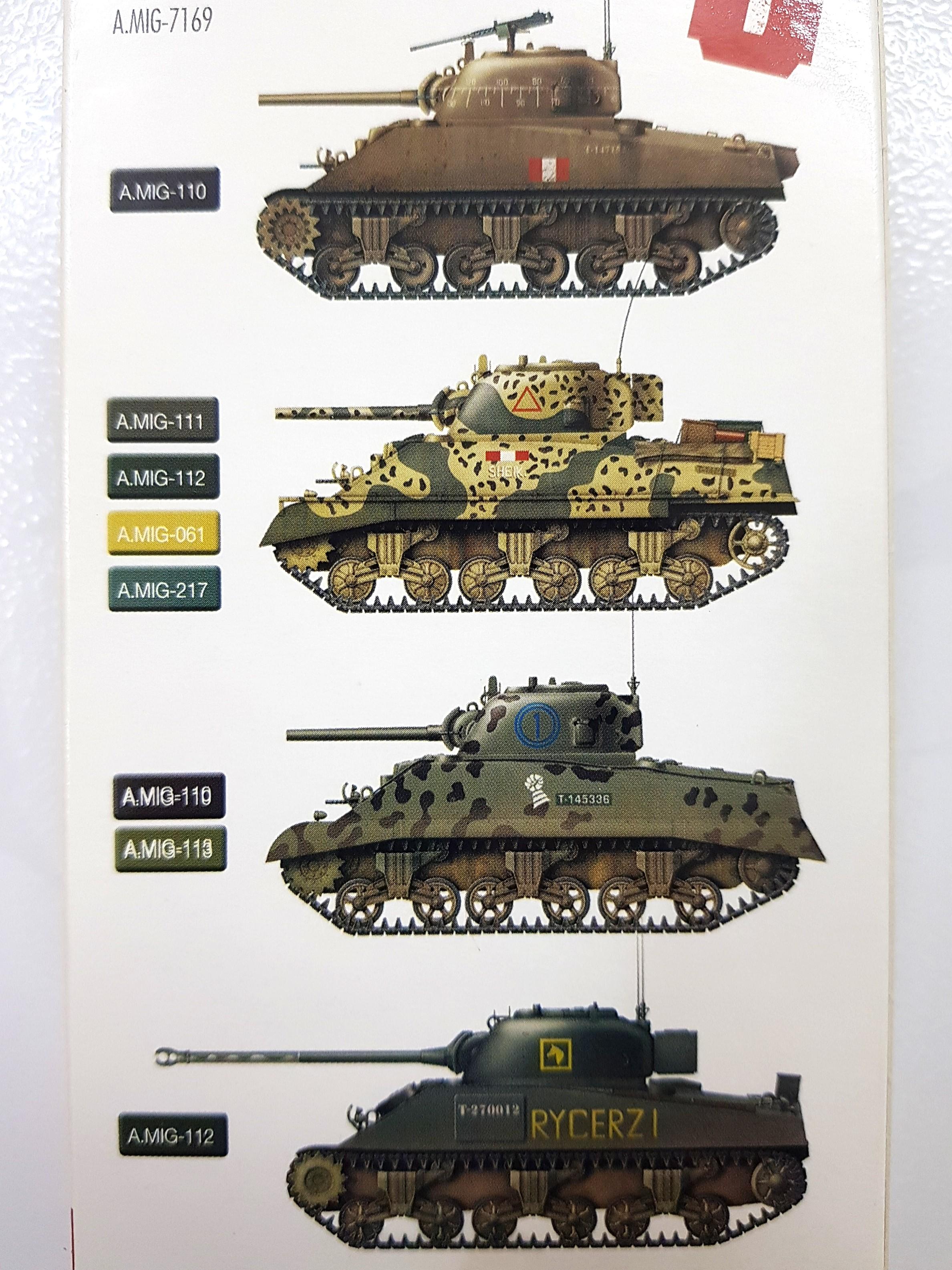Acrylic Paint Colours #A.MIG7169 Volume 1 for Allied WW2 Sherman Tank ...