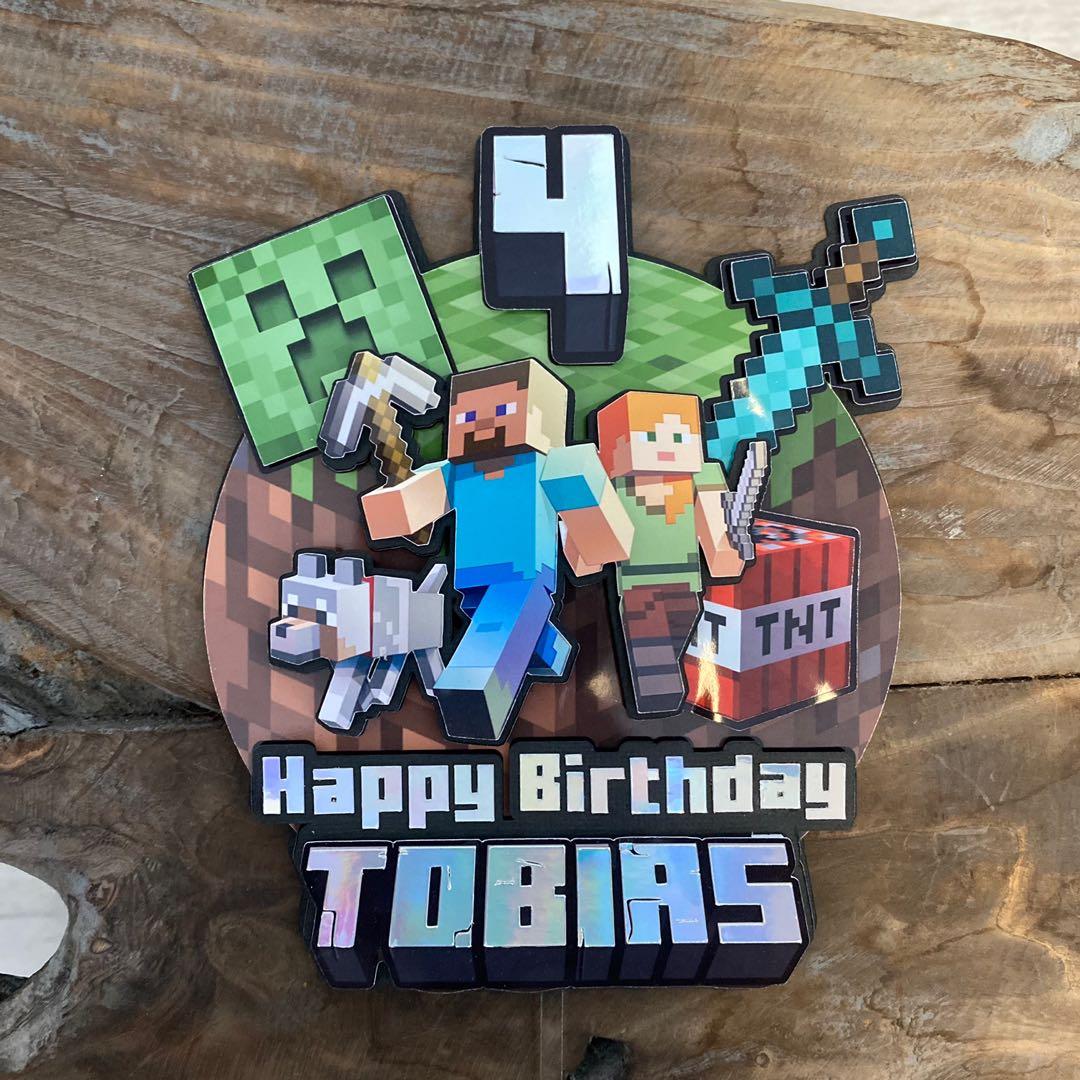 Customised 3D Minecraft theme cake topper, Hobbies & Toys, Stationery ...