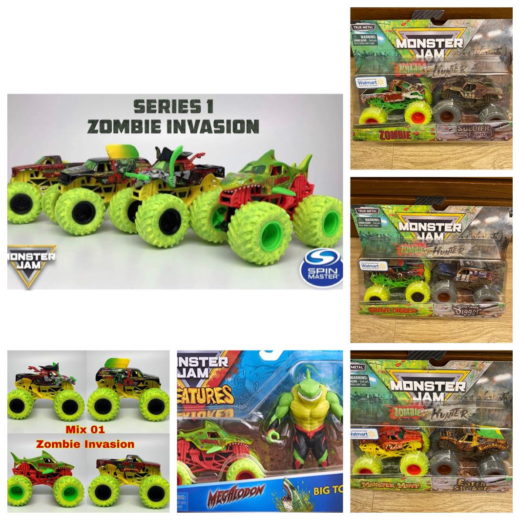 Imported 2021 Monster Jam Zombie Hunter Series Megalodon, Max D, Zombie ...