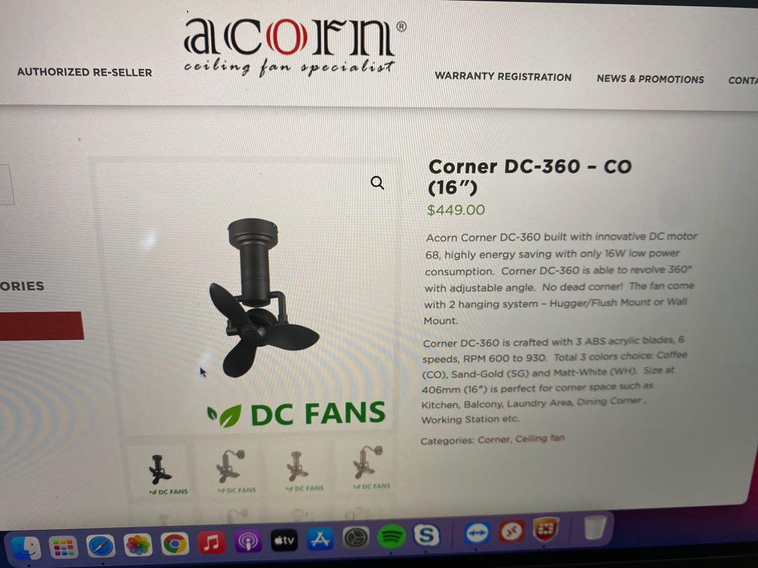 Acorn corner DC 360 16” fan, Furniture & Home Living, Lighting & Fans ...