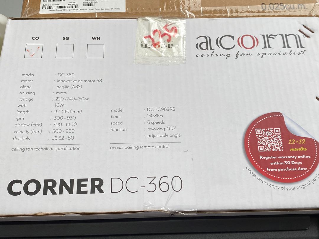 Acorn corner DC 360 16” fan, Furniture & Home Living, Lighting & Fans ...