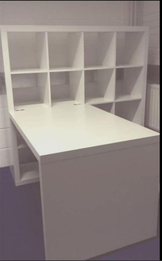 Ikea Kallax book shelf & study table combination, Furniture & Home ...