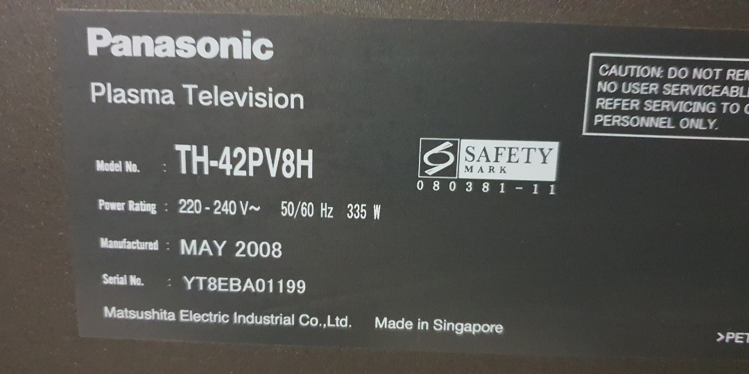 Panasonic plasma TV, TV & Home Appliances, TV & Entertainment, TV on ...
