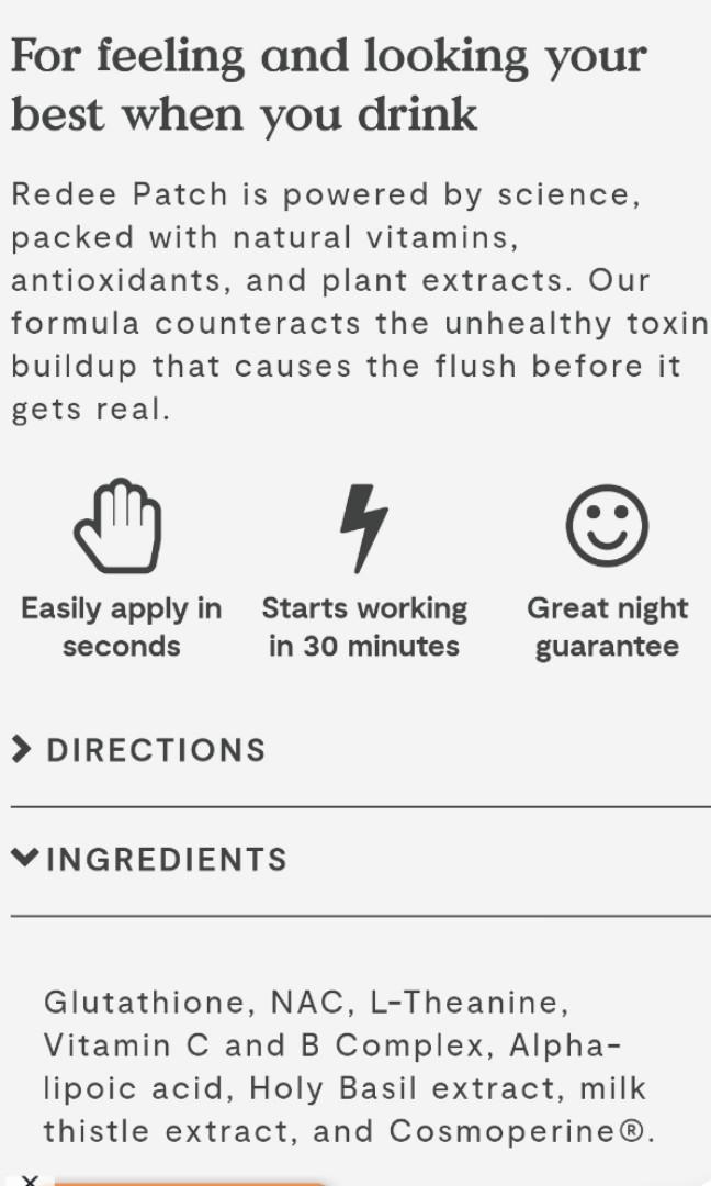 [IMPROVED] Redee no-glow alcohol flush support patches, Health ...