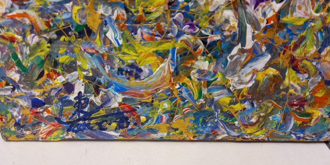 Singapore artist Tan Chong Bin Abstract Acrylic Painting 'Nine colors ...