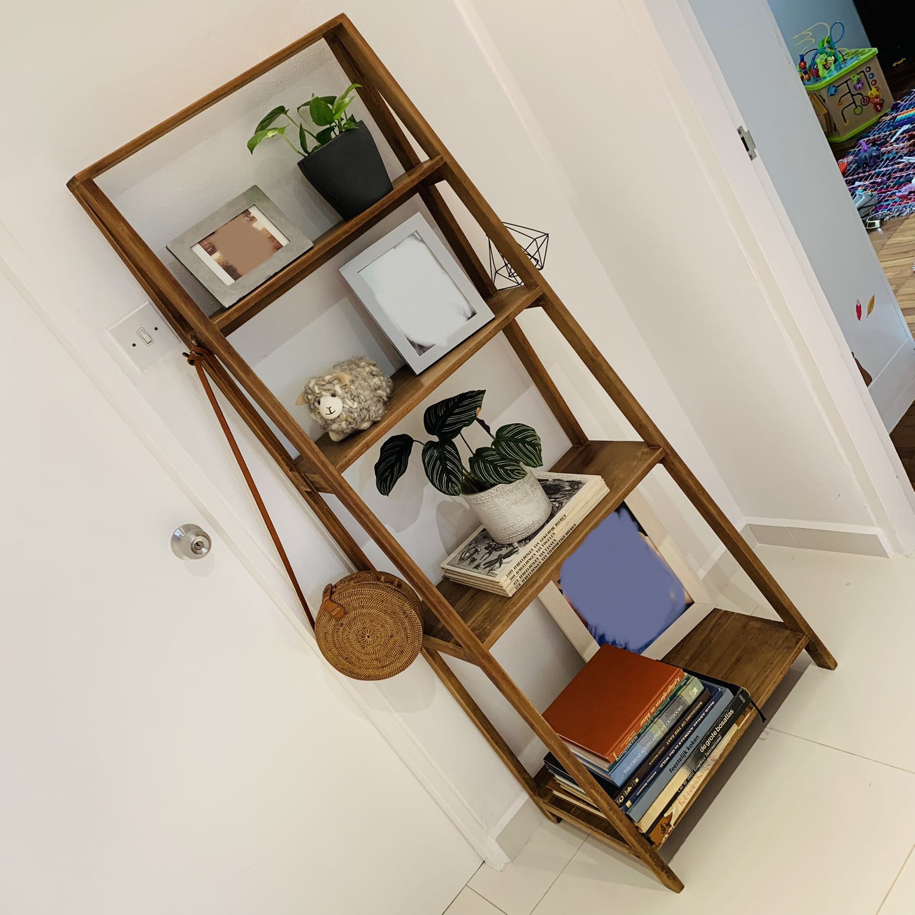 Solid teak wood A-frame ladder bookshelf display, Furniture & Home ...