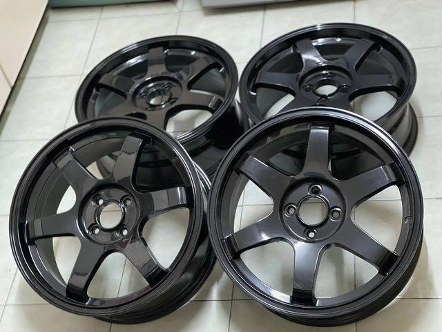 Sportrim TE37 17 7JJ 4x100 GLOSSY BLACK, Auto Accessories on Carousell