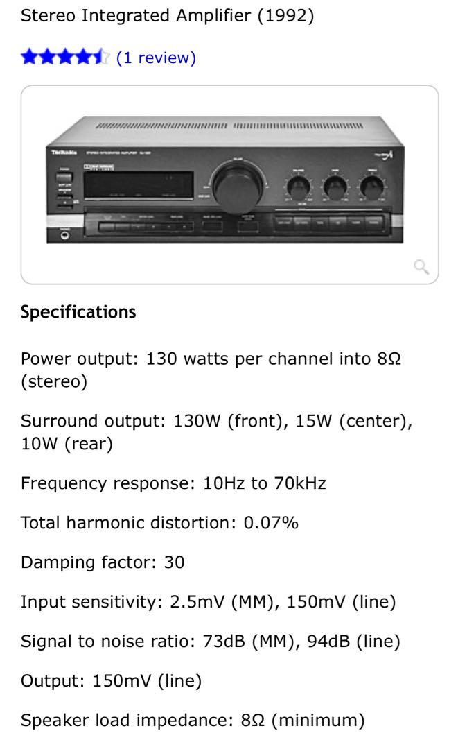 Technics SU-G91 Stereo Integrated Amplifier 130w per channel Class A ...