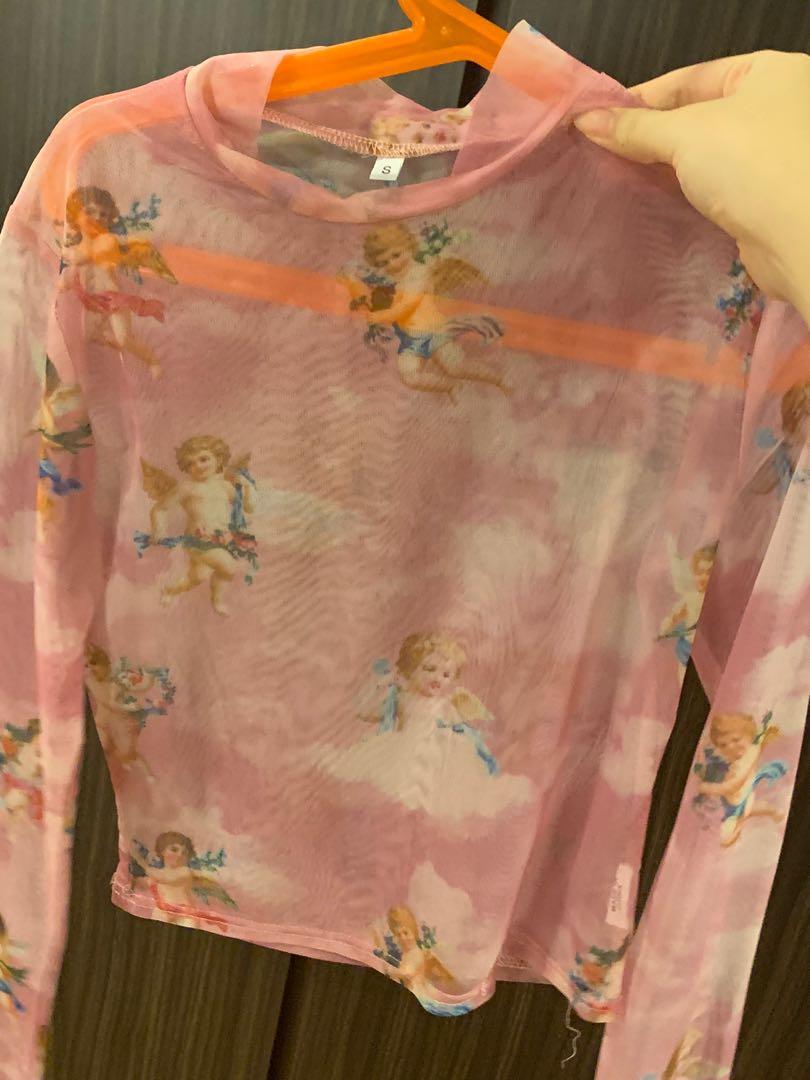 Y2K Angel Mesh Top, Women's Fashion, Tops, Longsleeves on Carousell