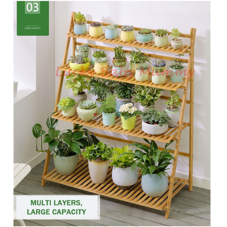 3 Tier 4 Tier Plant Rack Flower Stand Flower Rack - 100% natural bamboo ...