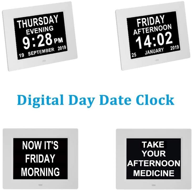 "8 Inch Digital Day Calendar Clock- 8 Alarm Reminders Extra Large Non ...