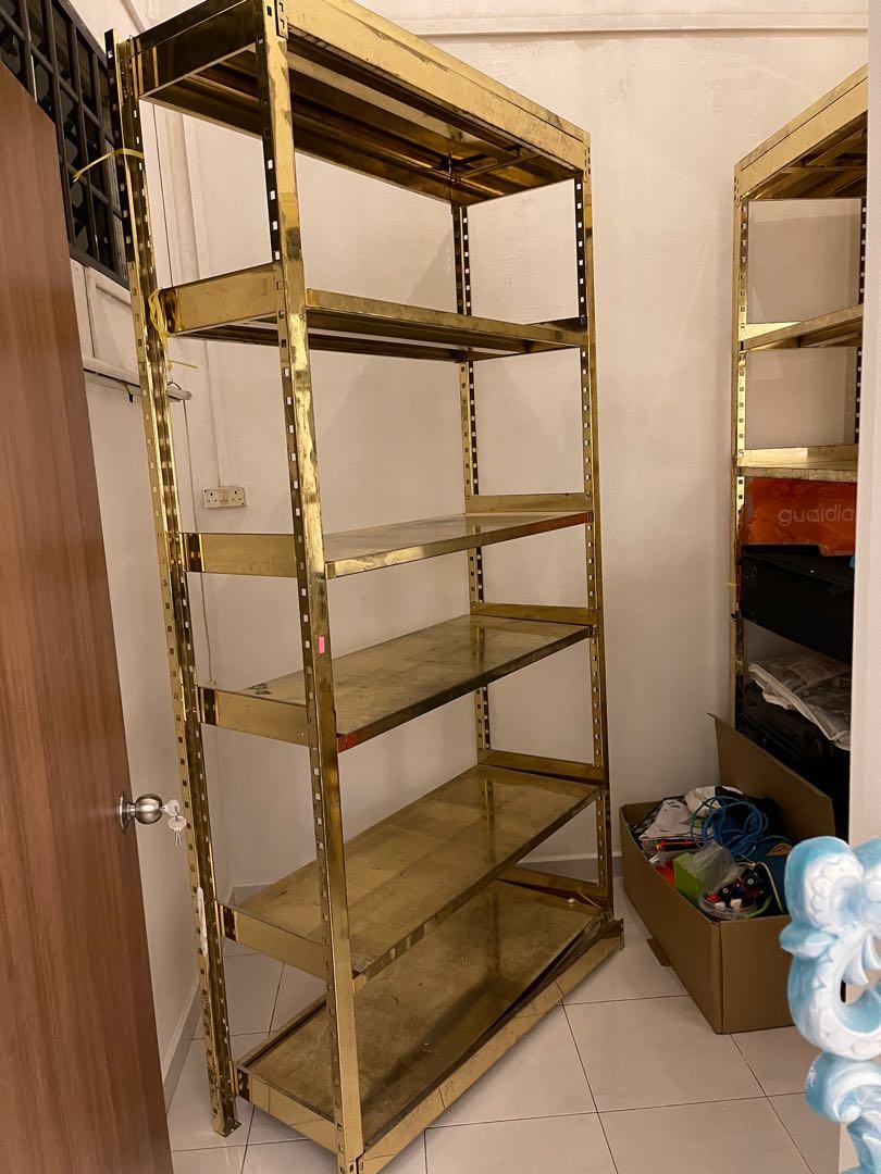 HEAVY DUTY GOLD COLORED METAL RACK, Furniture & Home Living, Furniture ...