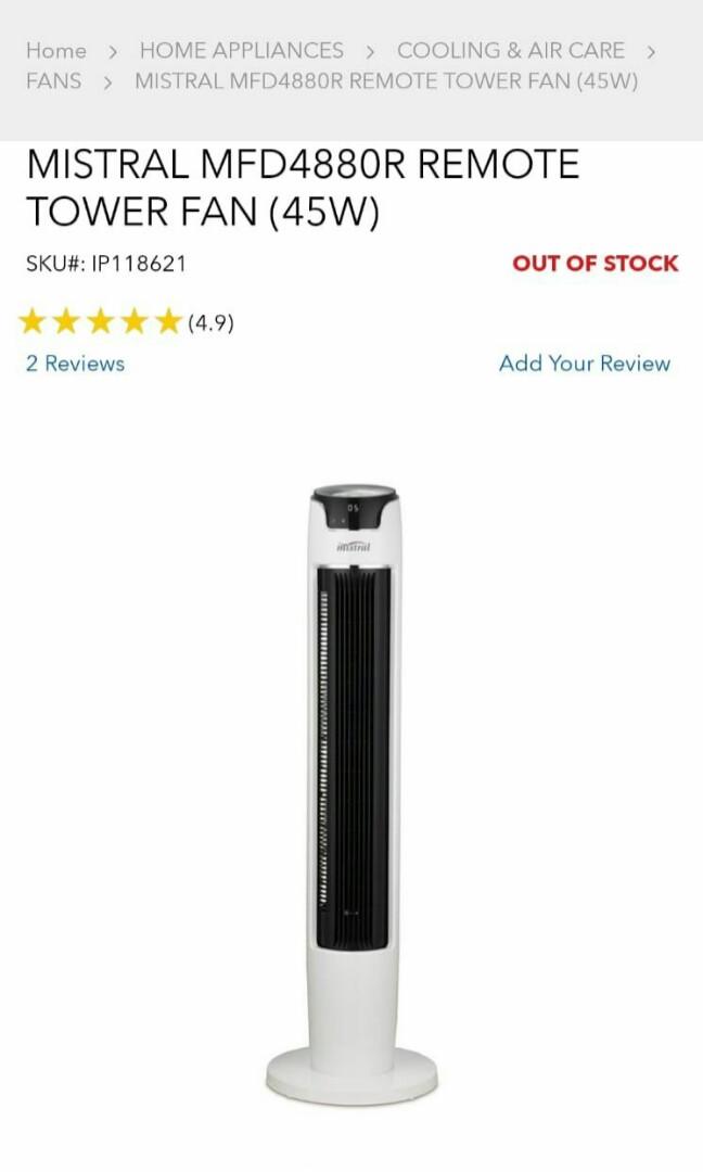 Mistral Tower Fan, Furniture & Home Living, Lighting & Fans, Fans on ...