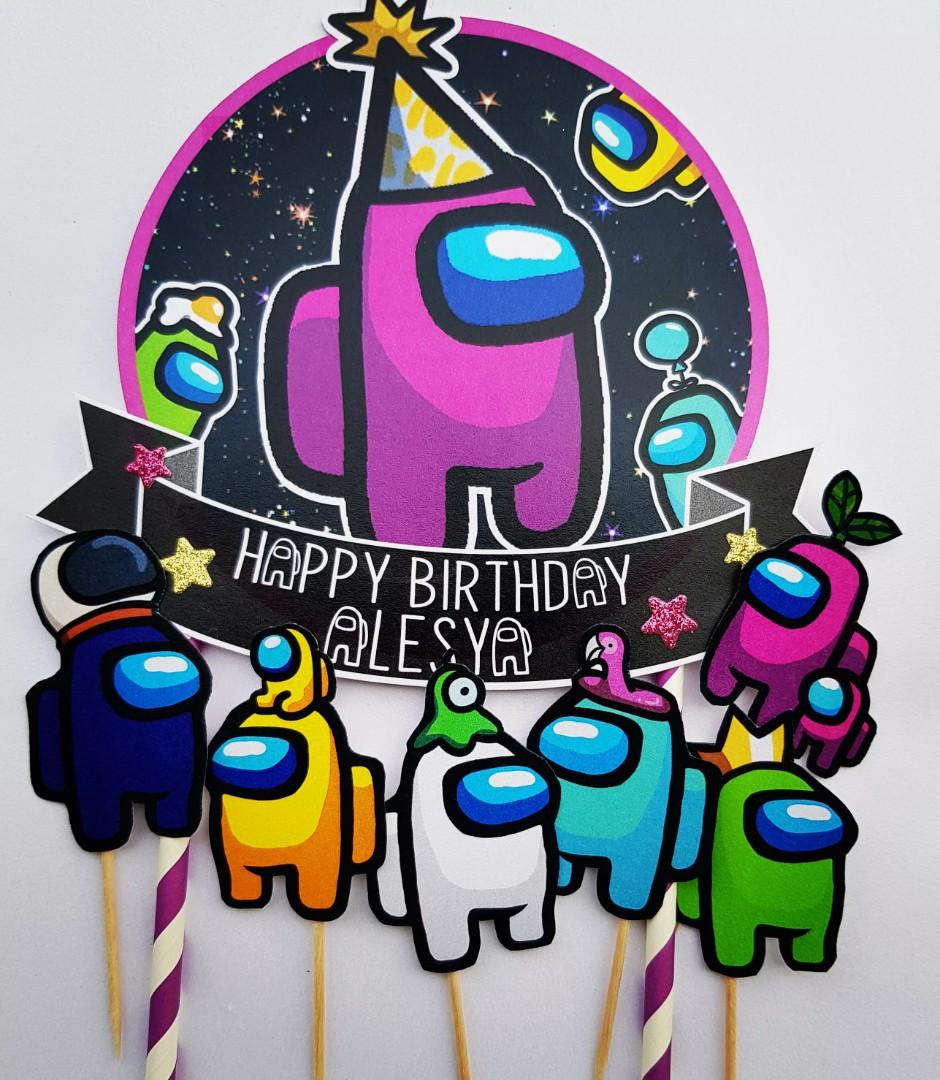 Among Us Customized Name Birthday Cupcake, Cake Topper and Sticker ...