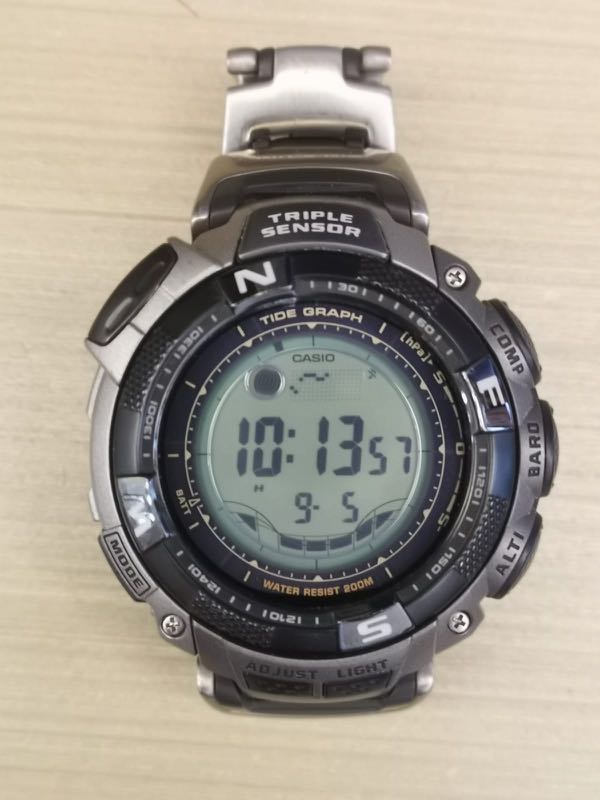 CASIO Pro Trek Triple Sensor Tough Solar, Moon Phase, World Time PRG-130T-7V (Titanium), 名牌, 手錶 ...