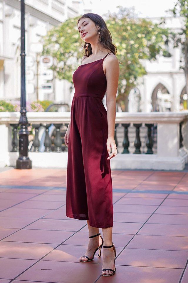 Lovet Harley Double Strap Toga Jumpsuit (Maroon), Women's Fashion ...