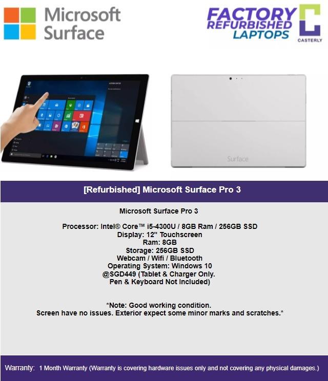 [Refurbished] Microsoft Surface Pro 3 / Intel Core i5-4300U / 8GB Ram ...