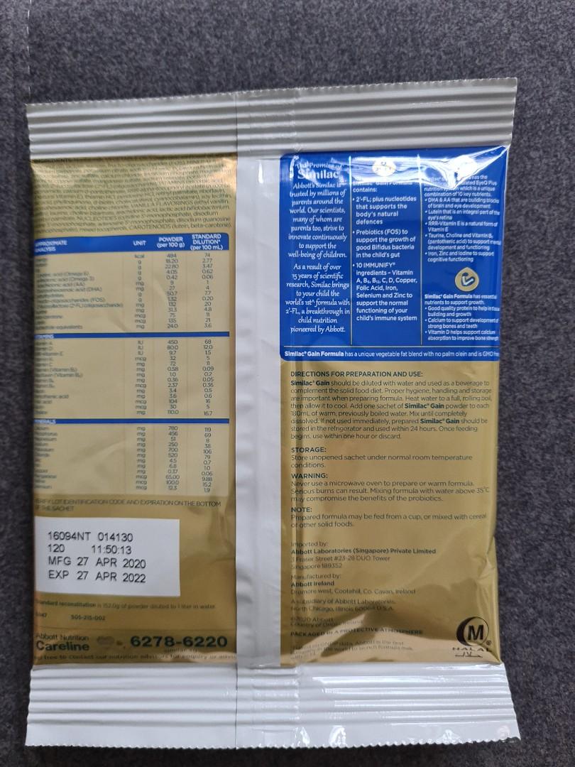 Similac Gain Milk Powder Samples, Babies & Kids, Nursing & Feeding ...