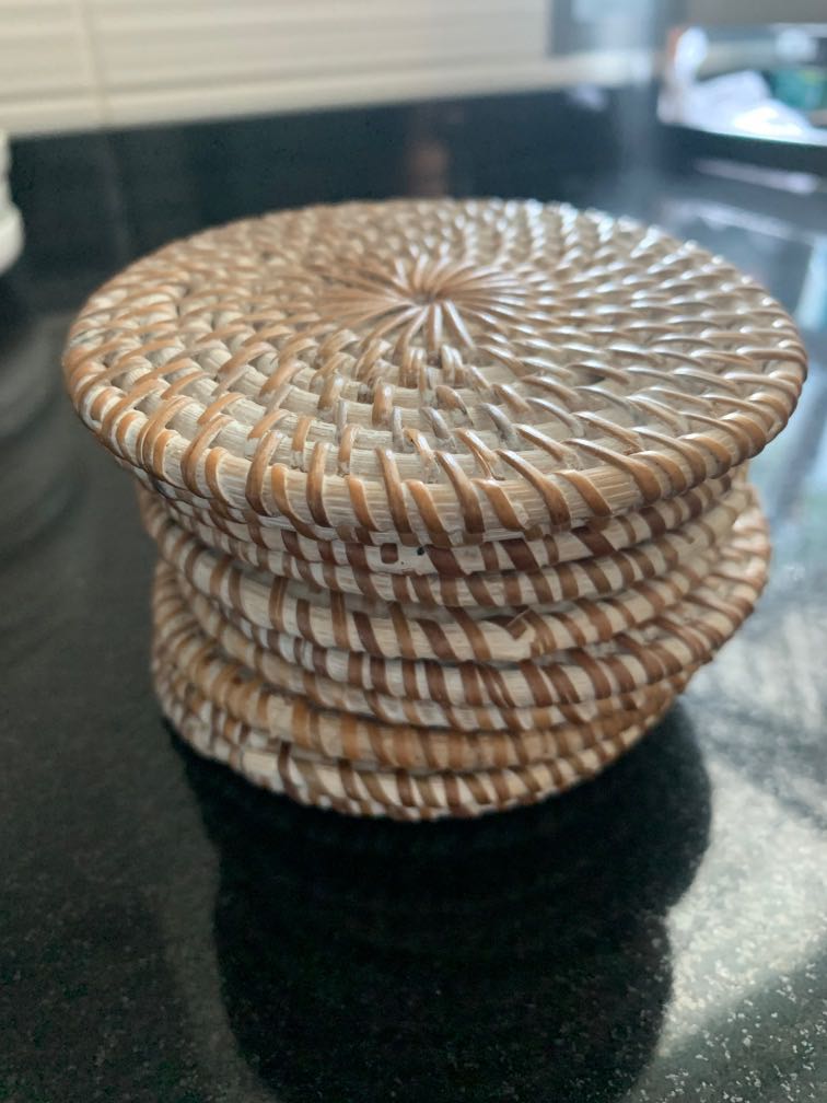 White rattan coasters x10, Furniture & Home Living, Home Decor, Other ...