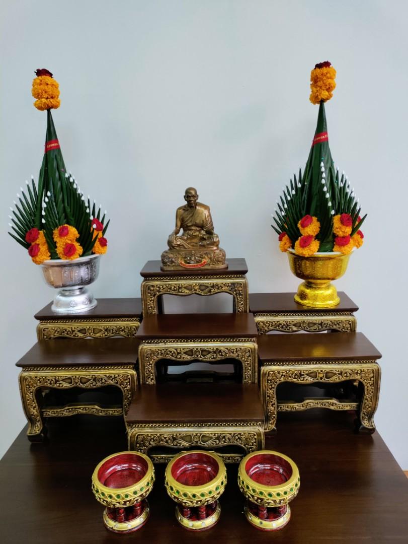 5 inch 8 seats Thai Style Altar set (Dark Oil Teakwood Colour), Hobbies ...