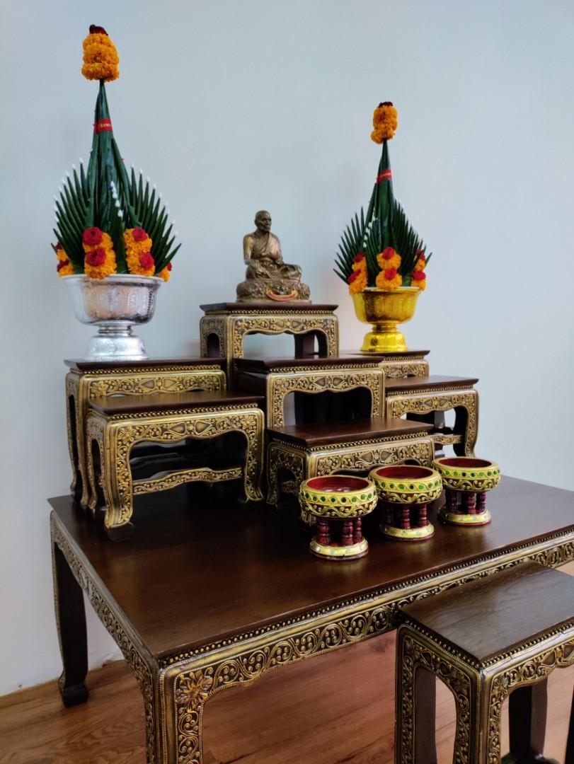5 inch 8 seats Thai Style Altar set (Dark Oil Teakwood Colour), Hobbies ...