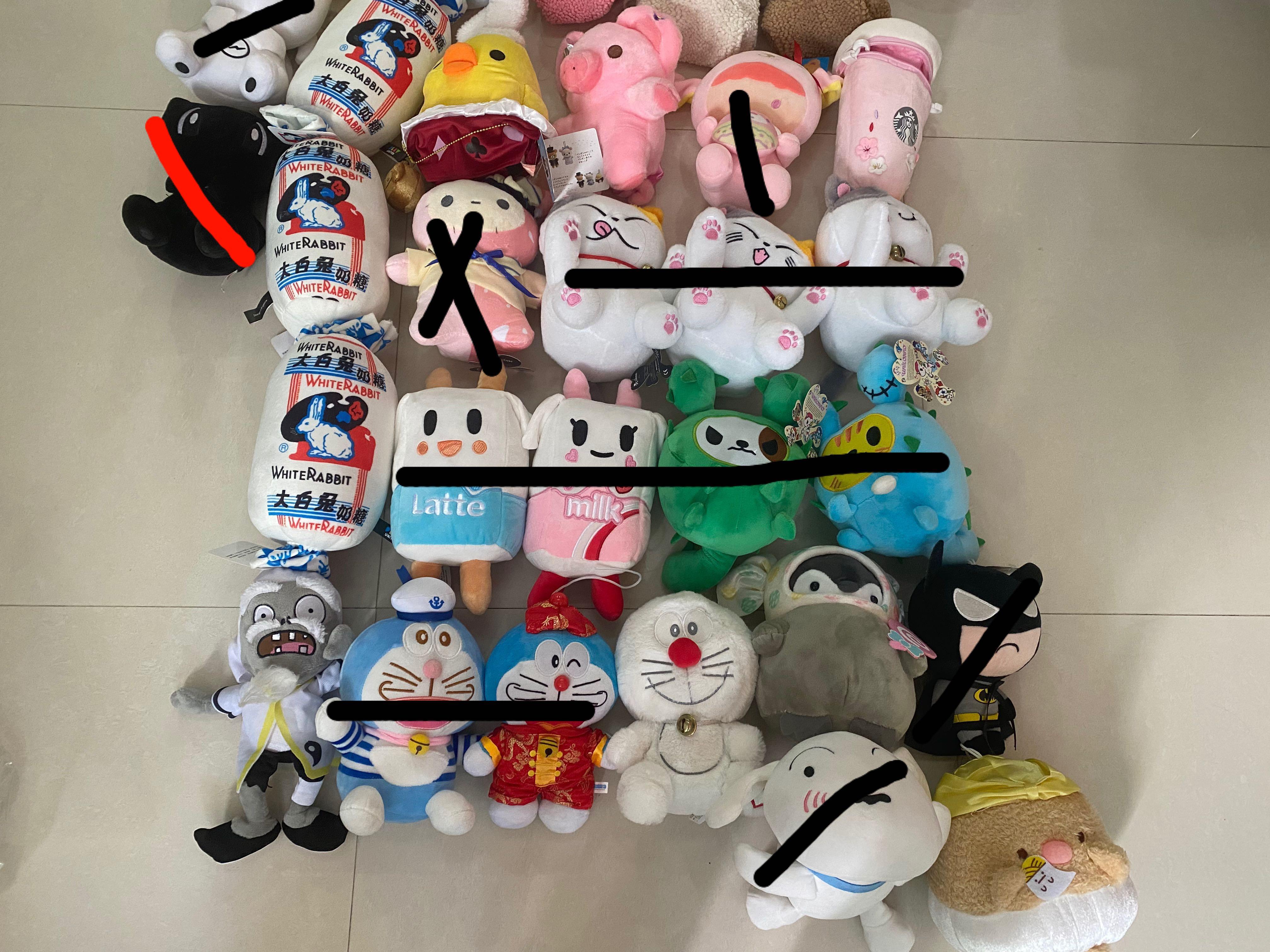 Assorted soft toys plushies - white rabbit sweet, tokidoki, thunderbolt ...