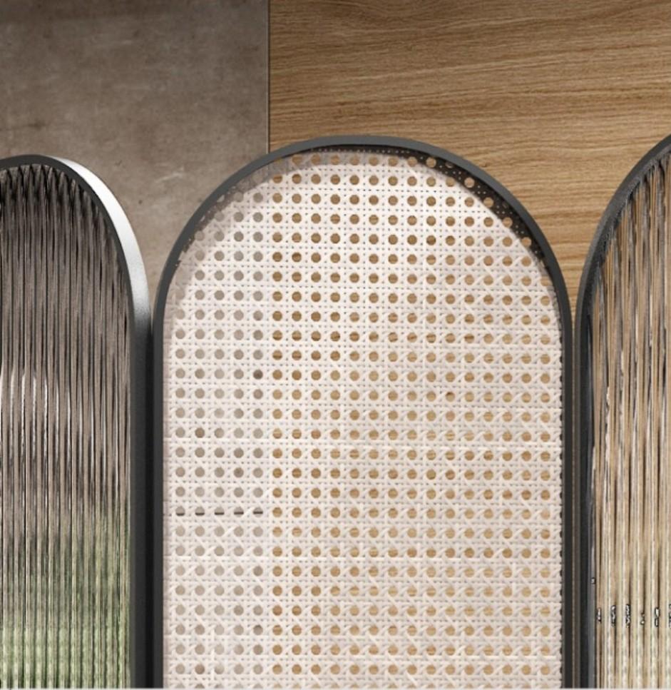 Nordic Style Reeded Glass n Rattan Partition Room Divider, Furniture ...