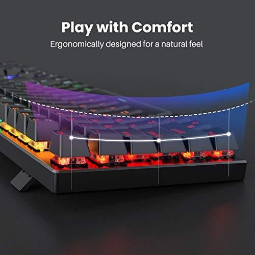 PICTEK Full Size Mechanical Gaming Keyboard, Rainbow Backlit Ultra-Slim ...