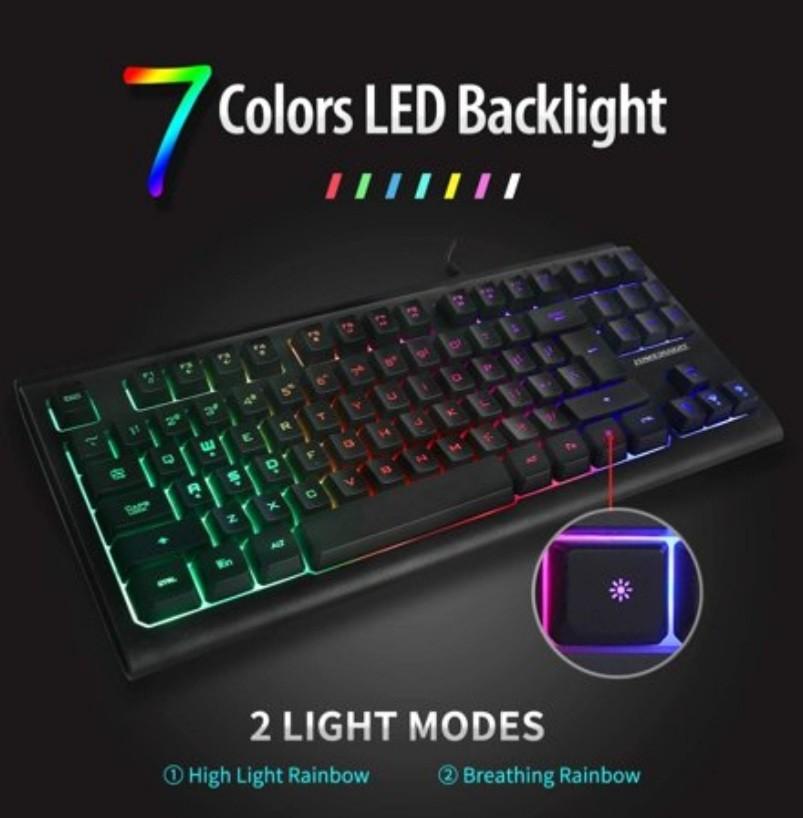 Rainbow LED Backlit Mini Compact 87 Keys Gaming Keyboard with 12 ...