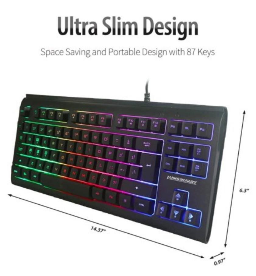 Rainbow LED Backlit Mini Compact 87 Keys Gaming Keyboard with 12 ...