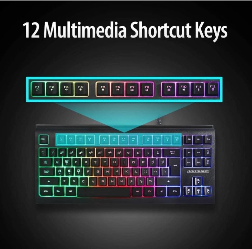 Rainbow LED Backlit Mini Compact 87 Keys Gaming Keyboard with 12 ...