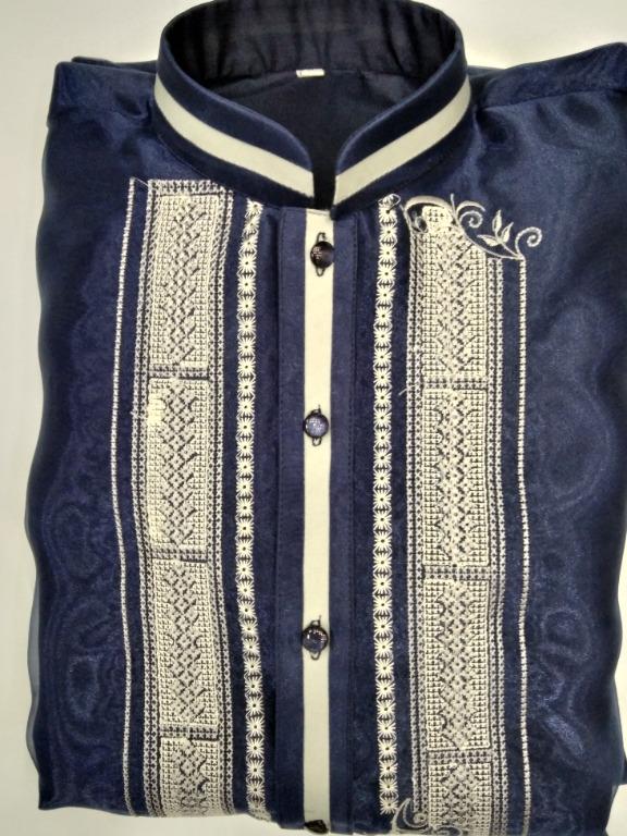 BARONG TAGALOG NAVY BLUE, Men's Fashion, Tops & Sets, Formal Shirts on ...