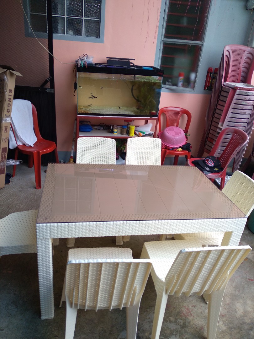 Colorful Rattan Dining Table Sets, Furniture & Home Living, Outdoor ...