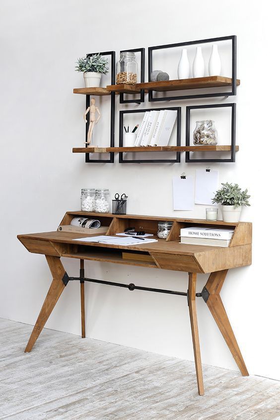 Mahogany computer table and floating shelves, Furniture & Home Living ...