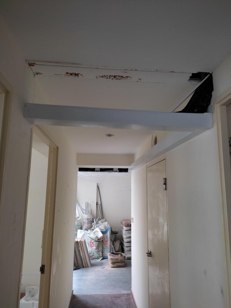 Partition wall with door set,ceiling boxup and wall plastering/ False ...